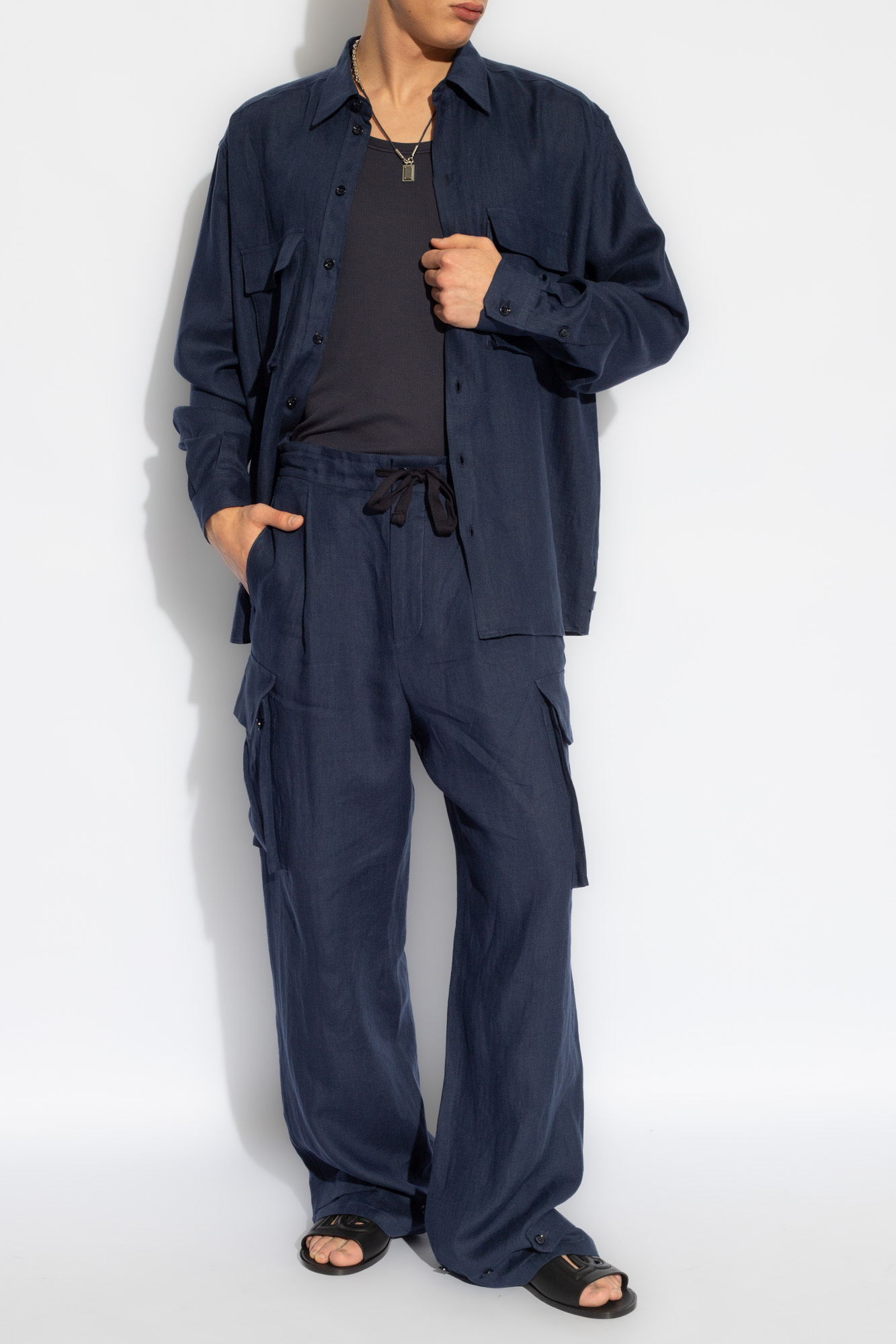 Marni knitted wide leg track pants Tgkb5Shops Argentina Navy blue Linen trousers Volcom Frochickie Insulated Snow Pants